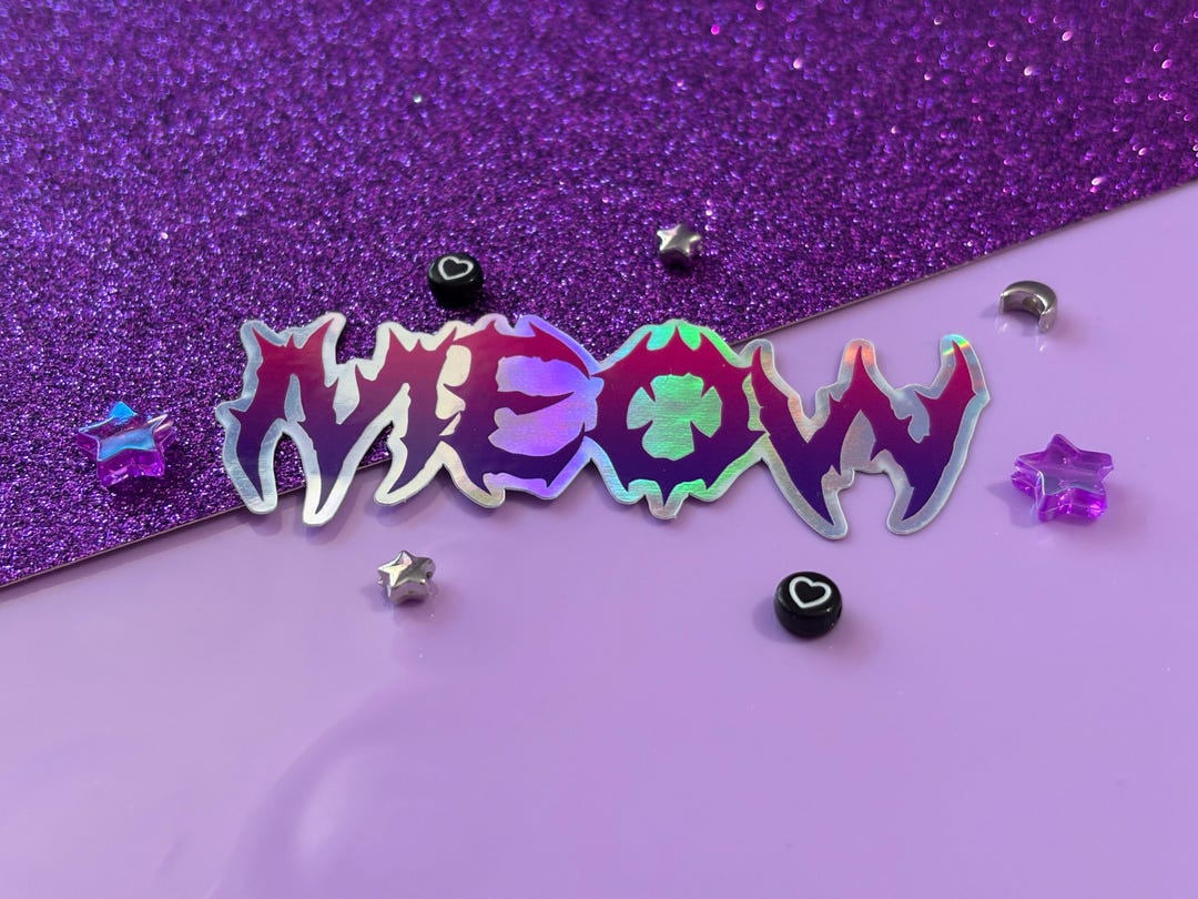 Meow Holographic Vinyl Sticker | Cat Sticker, Grunge Aesthetic, Cat ...