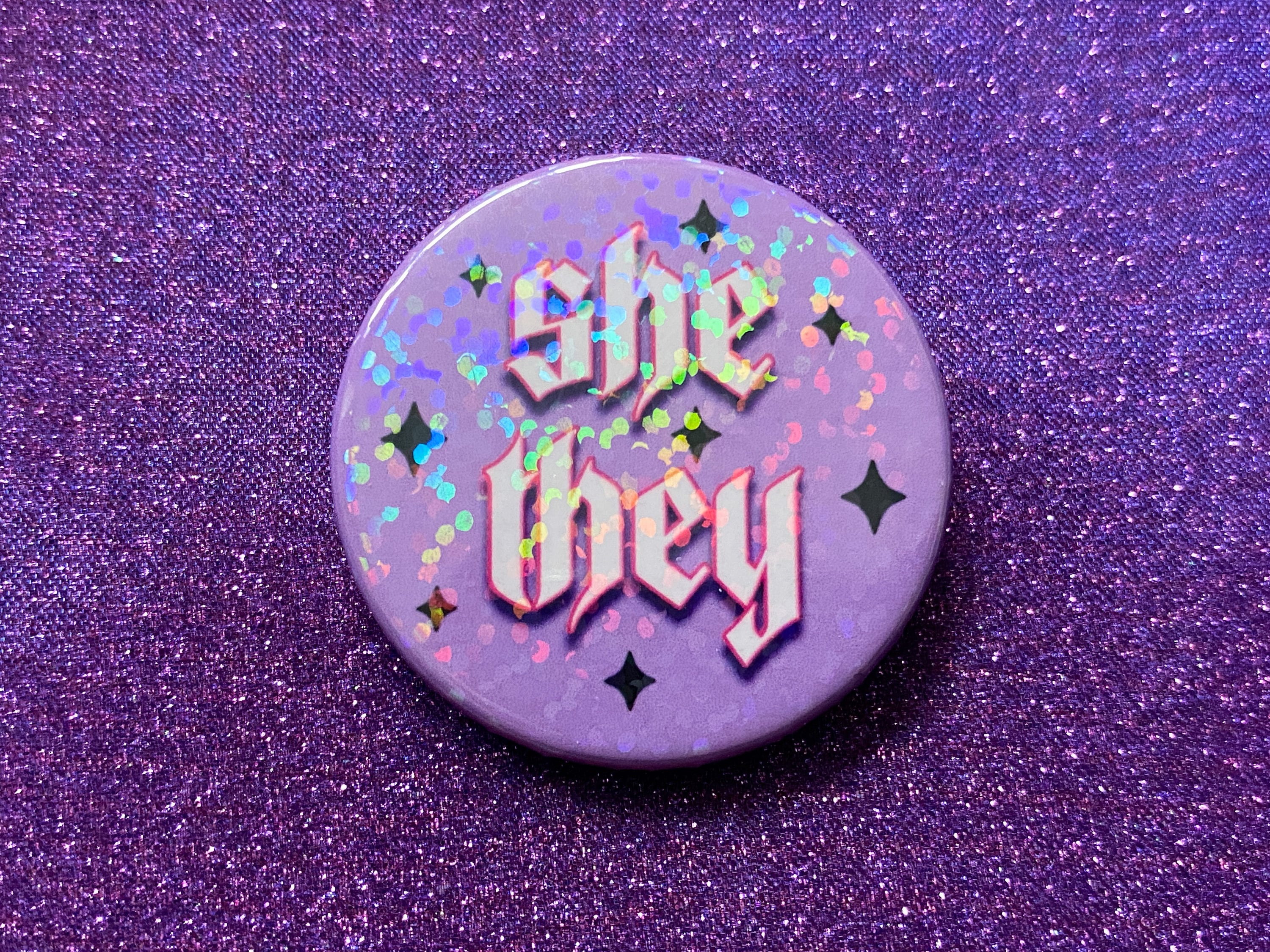 She/they Holographic 38mm Pin Badge Pronoun Pin Identity - Etsy