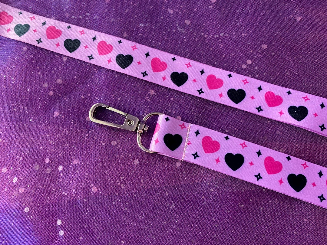 Black Pink Hearts Stars Lanyard | Kawaii Lanyard, Sparkles, Pastel Goth ...