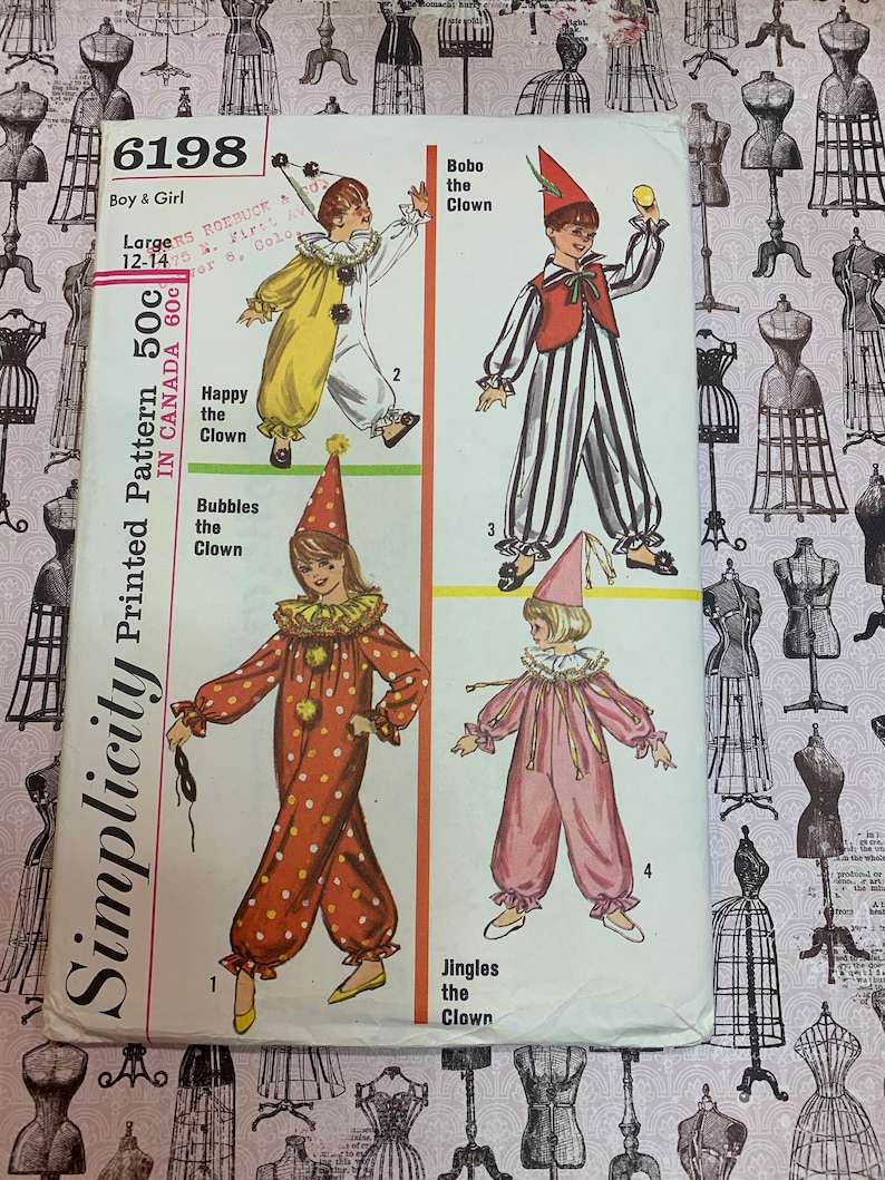 Clown Sewing Pattern, 6198 Simplicity Vintage Sewing Pattern, Kids Size ...