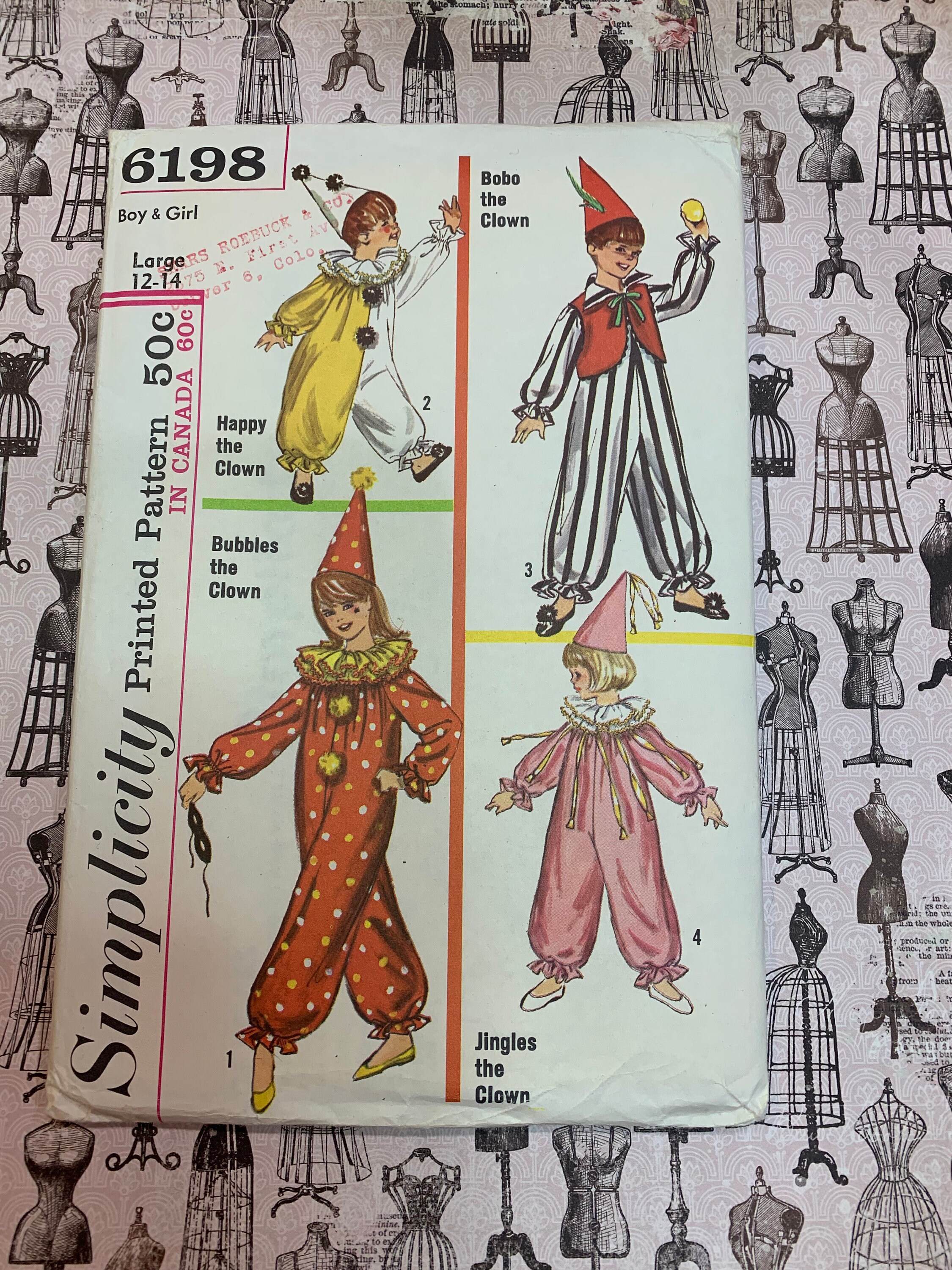 Clown Sewing Pattern, 6198 Simplicity Vintage Sewing Pattern, Kids Size ...