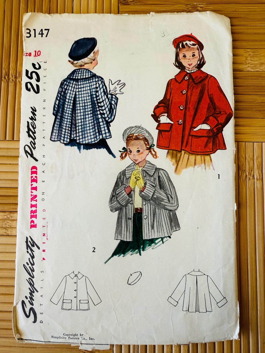 Vintage Sewing Pattern, 3147 Simplicity, Girls Size 10 Coat and Beret ...