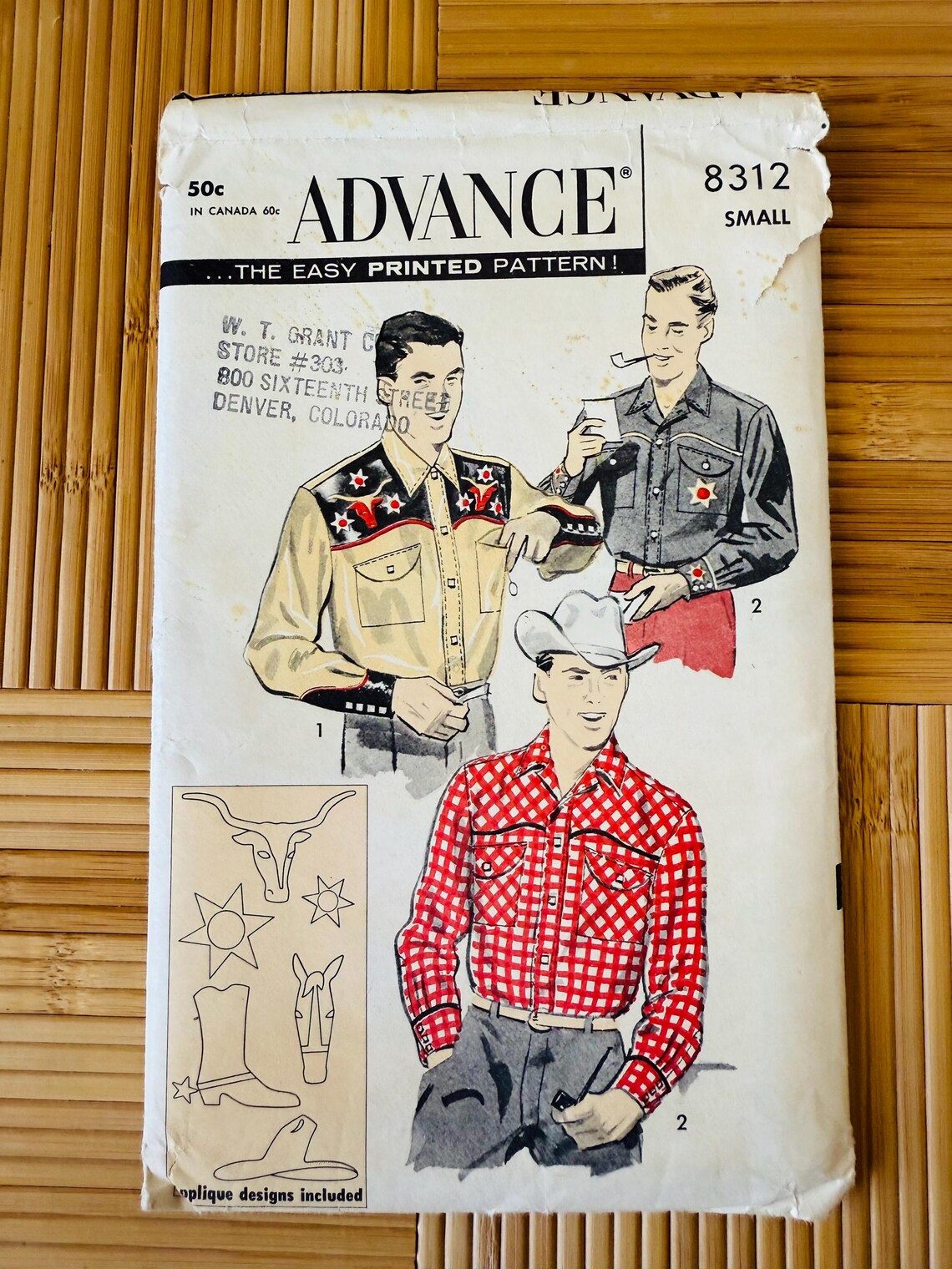 Vintage Sewing Pattern, 8312 Advance, Mens Western Shirt Pattern, Size ...