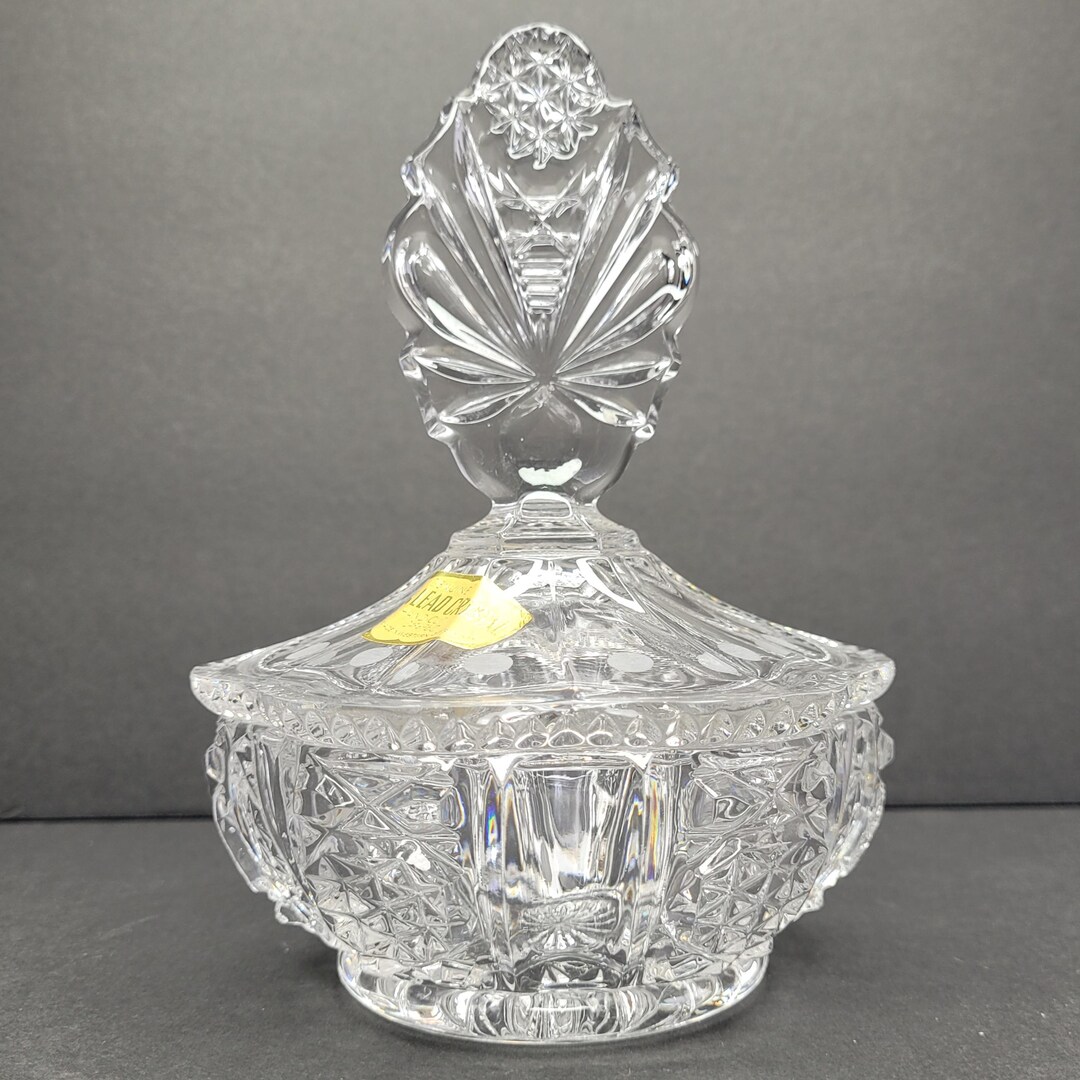 Genuine Lead Crystal Covered Candy Dish Vanity Trinket Powder Box West ...