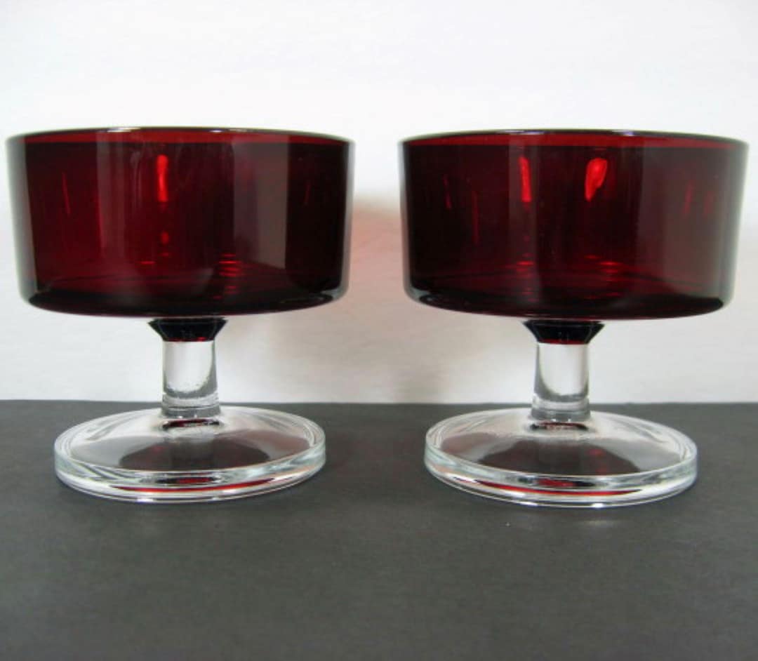 Cristal D'arques Cavalier Ruby Red Tall Sherbet X 2 EUC Durand Luminarc ...