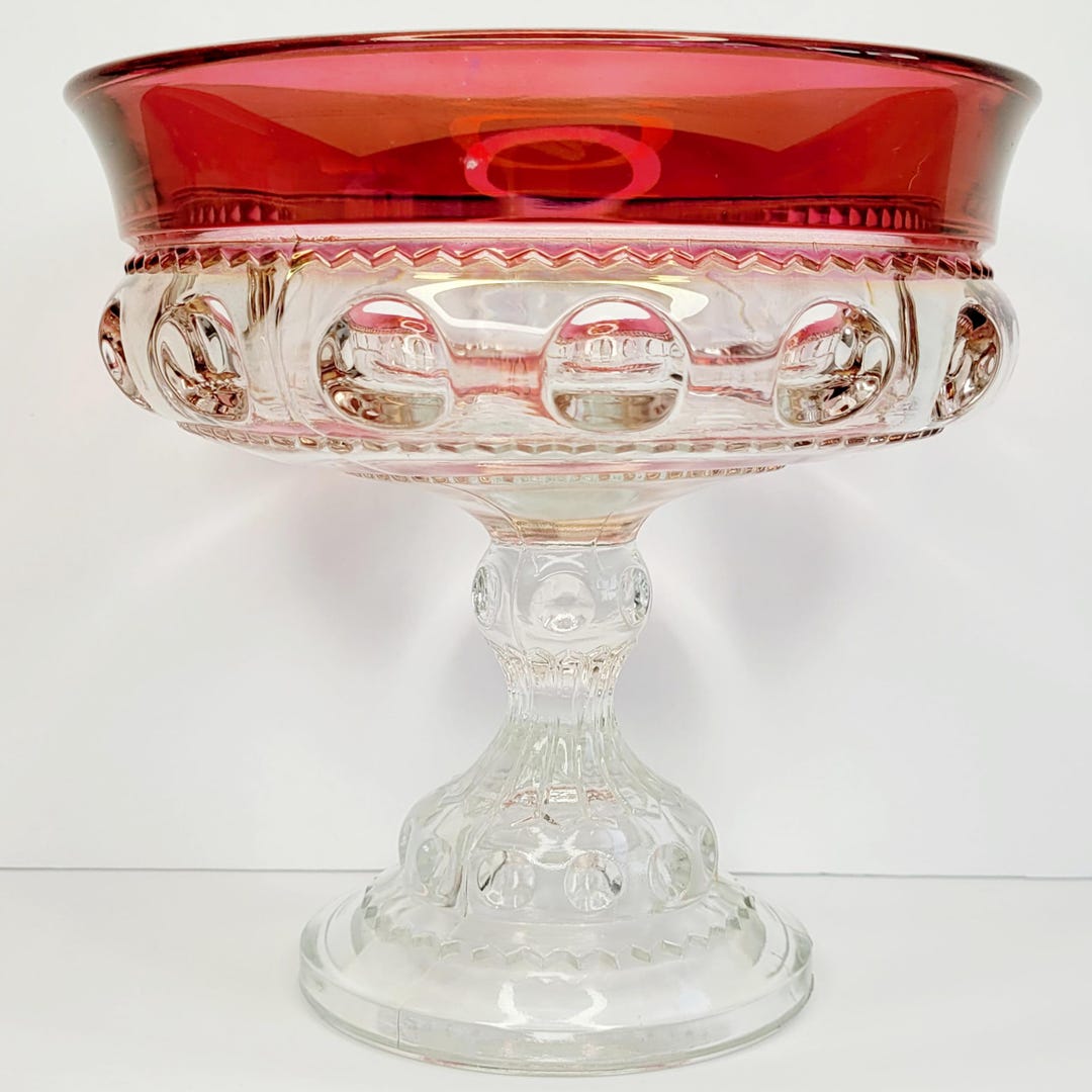 Indiana Kings Crown Ruby Stain Large Compote 7 1/4" Tall X 7 1/2 ...