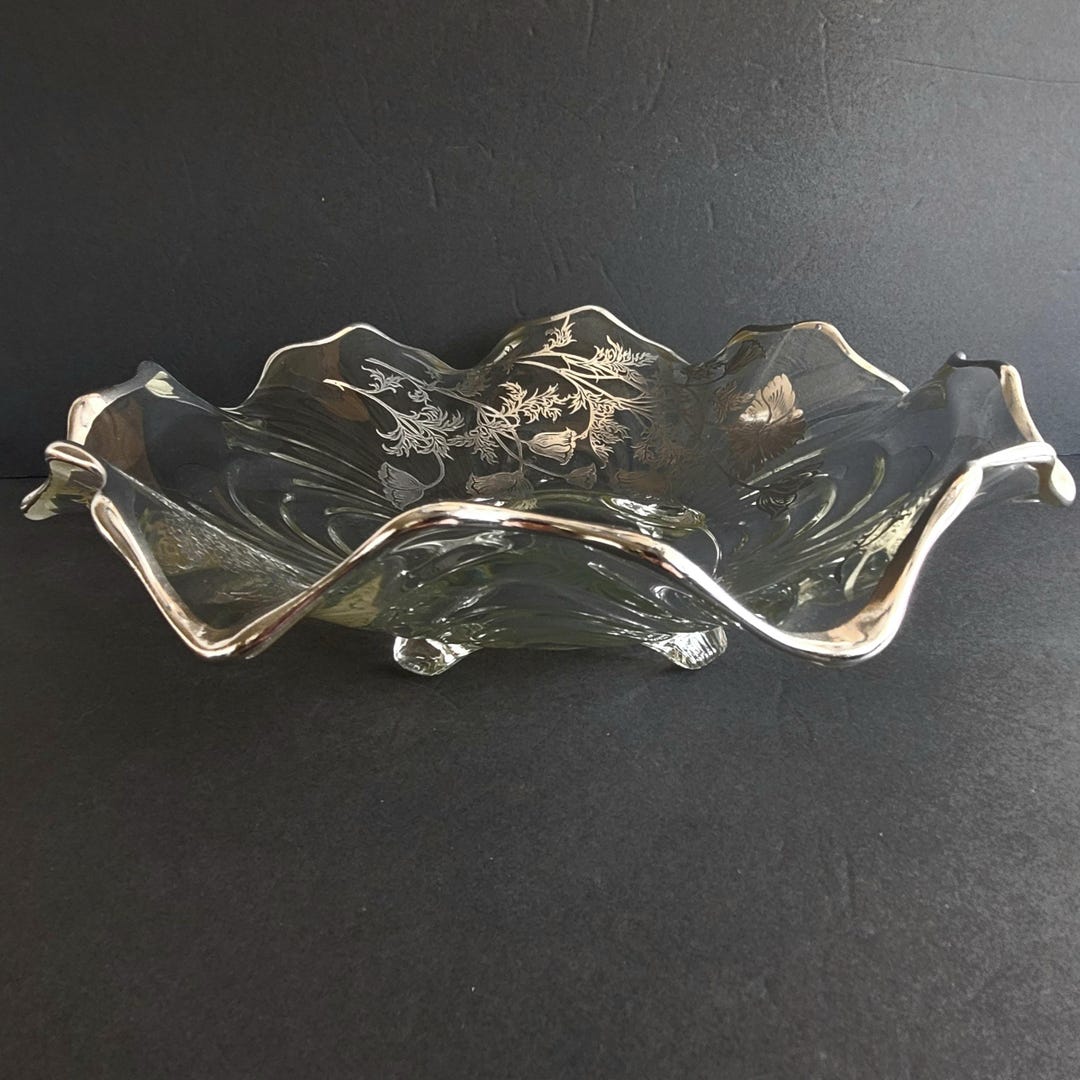 Cambridge Glass Caprice Flander Poppy Silver Overlay 4 Toe Fruit Bowl ...