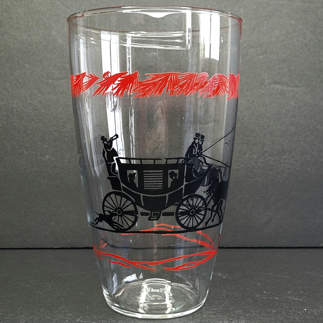Libbey Glass Mid Century Horse & Carriage Stagecoach 32oz Glass Tumbler ...