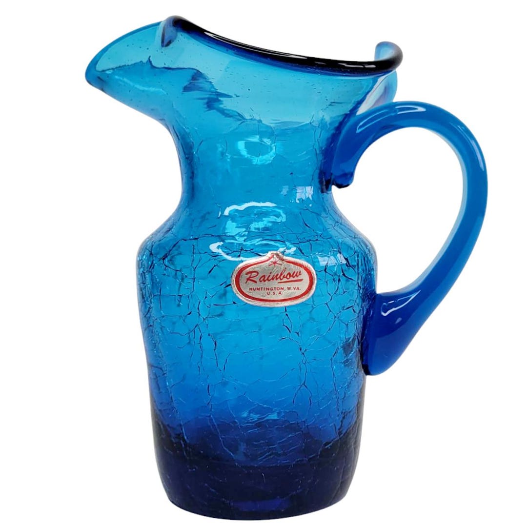Rainbow Crackle Glass Blue Small Cream Pitcher Creamer W/ Label - Etsy