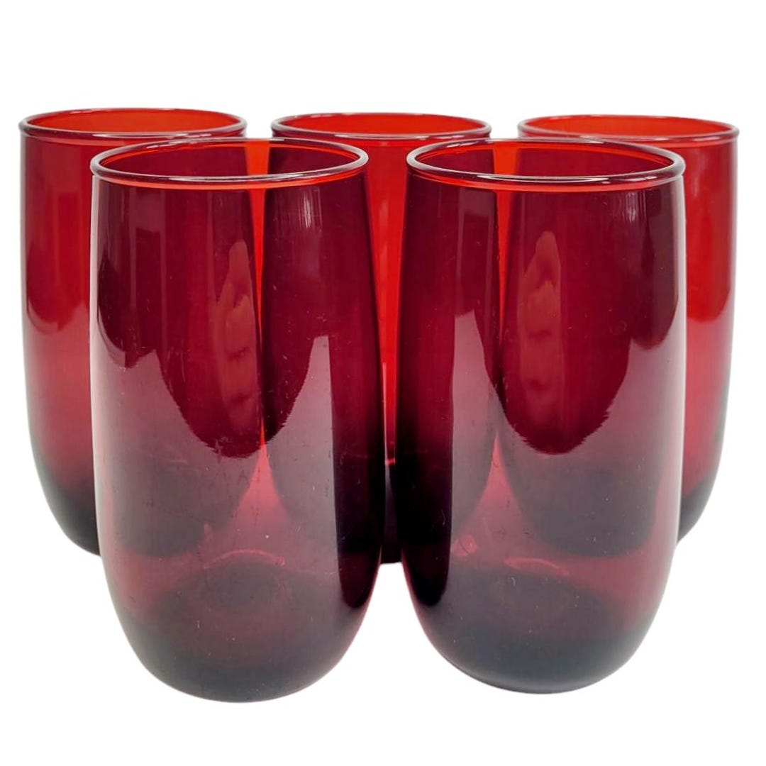 Anchor Hocking Glass Royal Ruby Red Roly Poly 13oz Flat Iced Tea Water ...