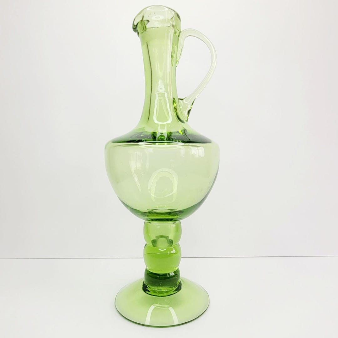 Bischoff Glass Green Pitcher Carafe Decanter Ribbed Stem Design #807/ ...