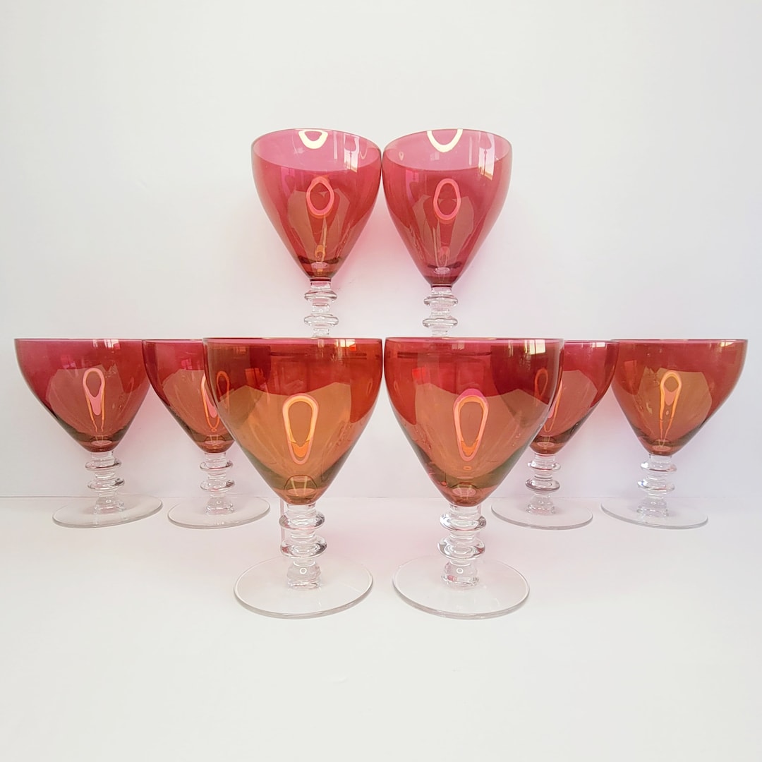 Bryce Brothers Glass Springtime Cranberry Stain Water Goblet Stemware ...