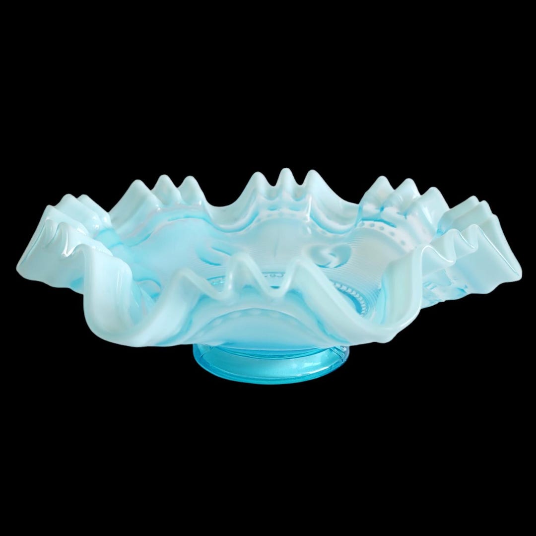 Jefferson Glass Astro Double Crimp Blue Opalescent Bowl - Etsy