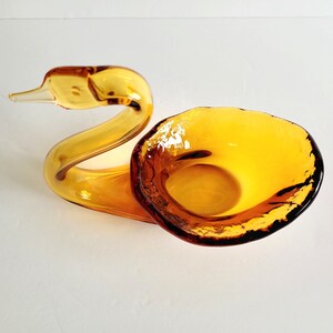 Viking Rainbow Art Glass Amber Swan Nut Candy Dish - Etsy