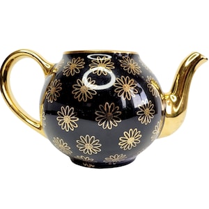 Hall China Gold Label 4 Cup French Teapot Black W/ Gold Daisy No Lid - Etsy