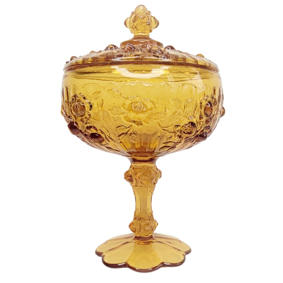 Fenton Colonial Amber Rose Covered Candy Box Dish #9284-CA - Etsy