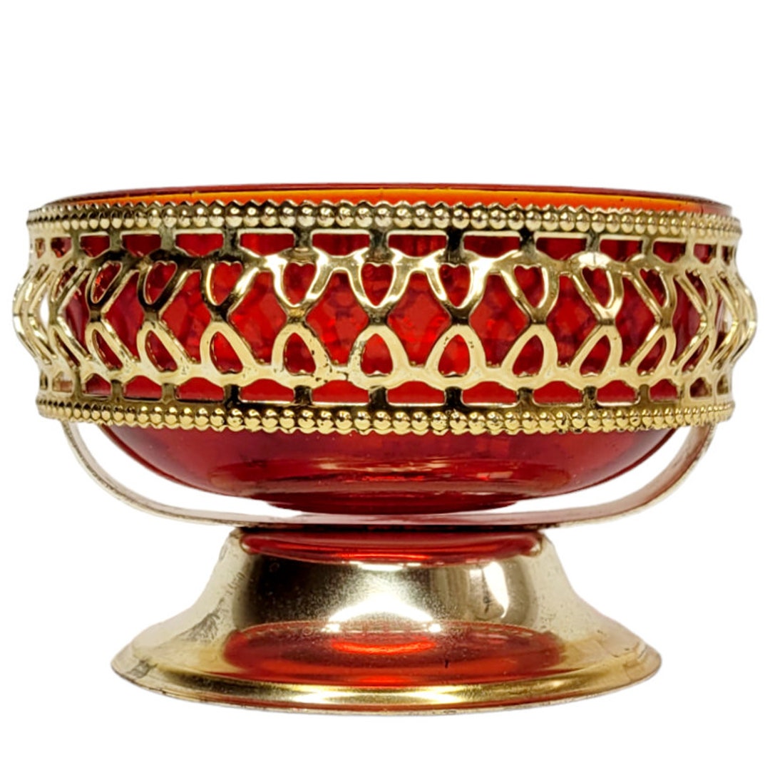 Brama Crystal Ruby Red Nut Dish Open Sugar W/ Goldtone Metal Bracket - Etsy