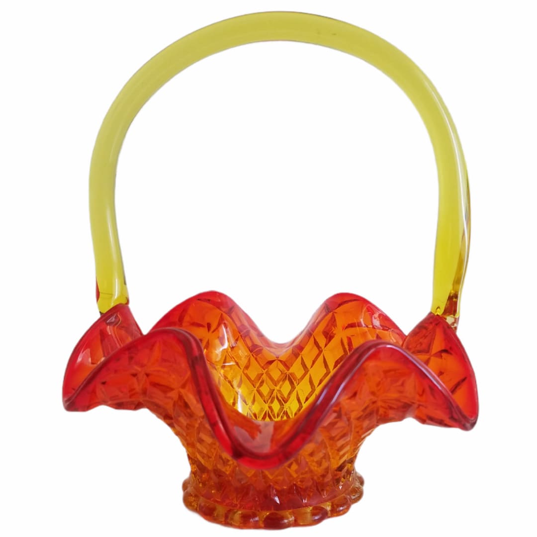 Venetian Amberina Basket W/ Flat Top Diamond Pattern - Etsy