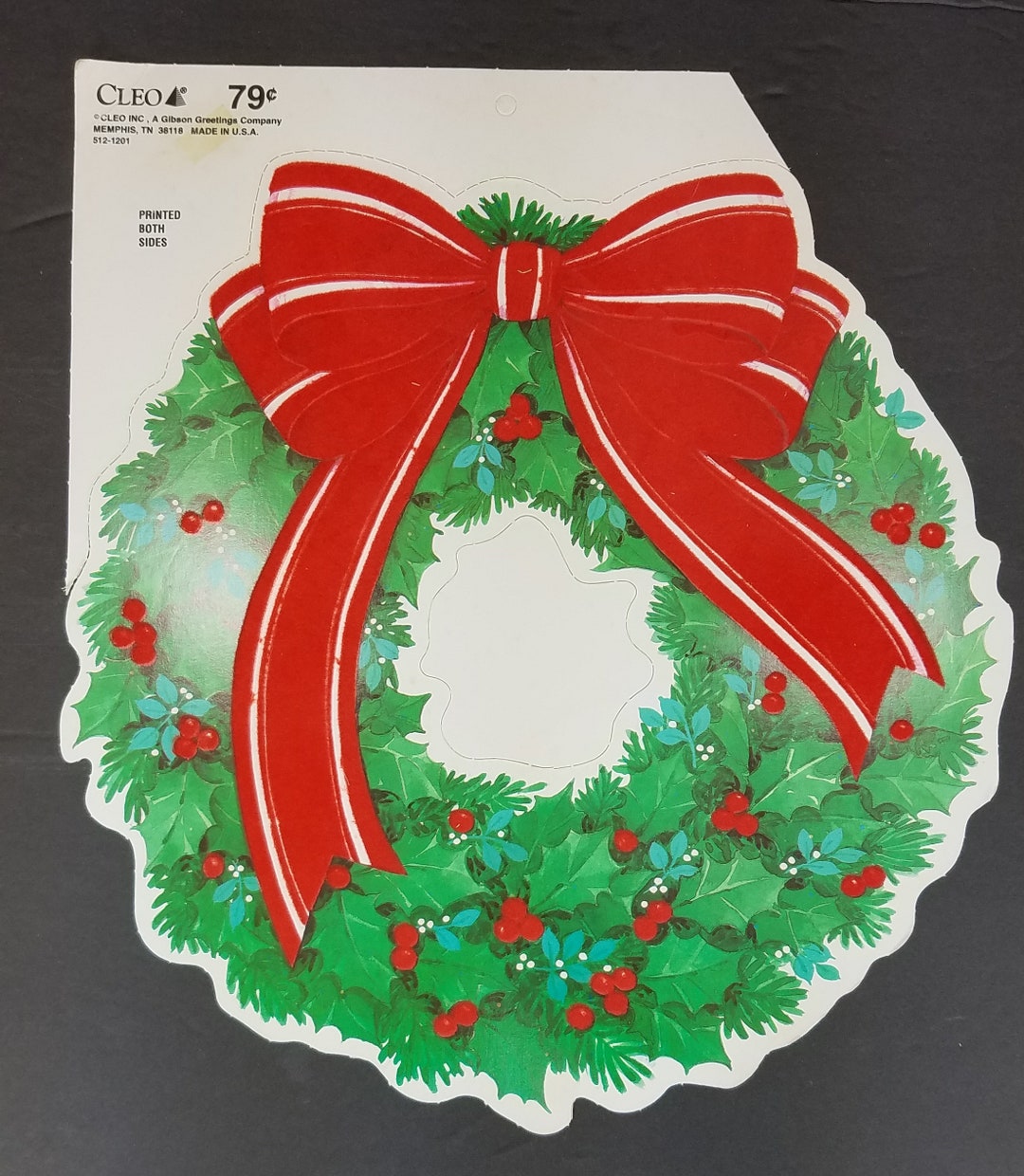 Cleo Die Cut Holly Wreath Red Ribbon Bow Flocked One Side Window ...