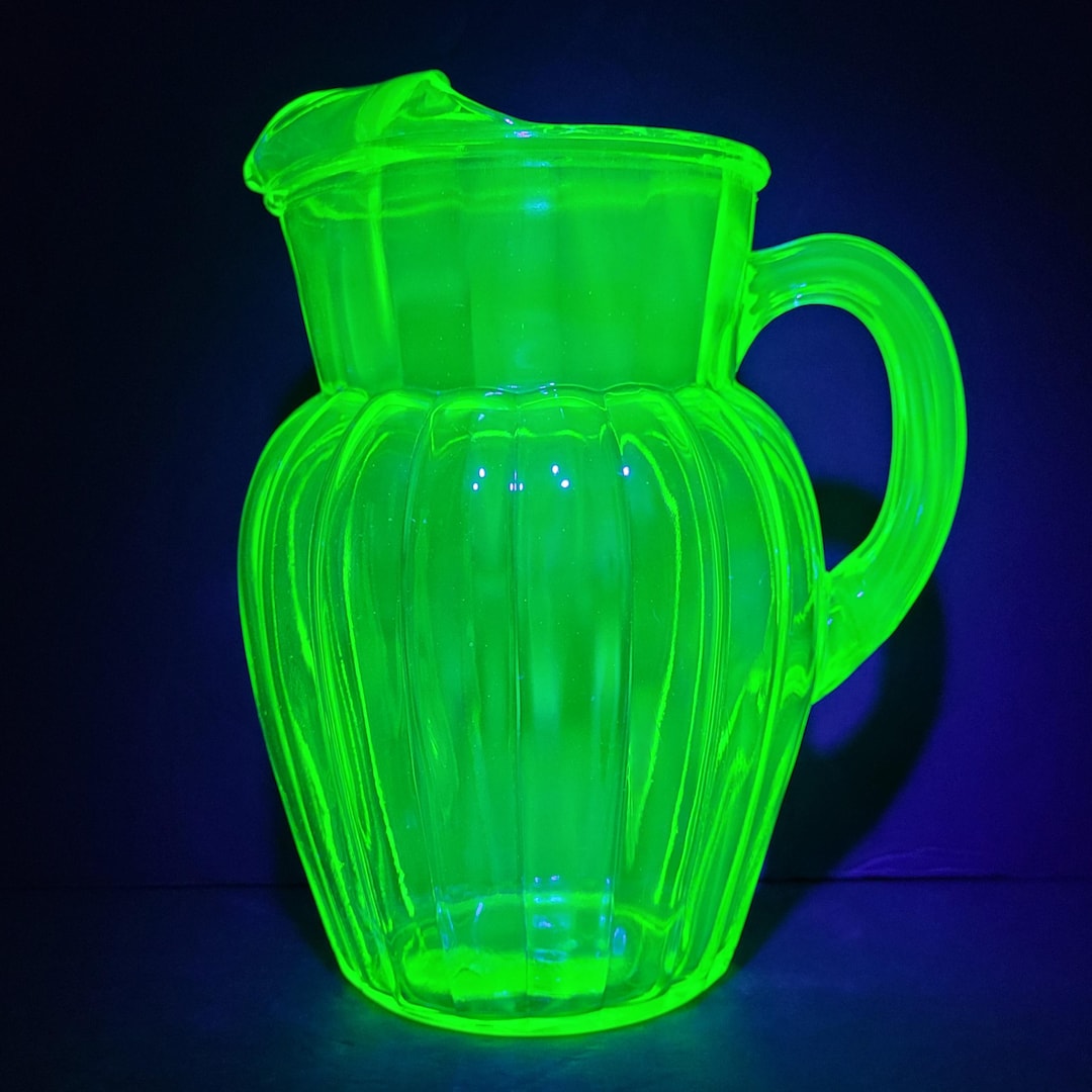 Hocking Glass Pillar Optic Depression Green UG Ice Lip Pitcher Glows - Etsy