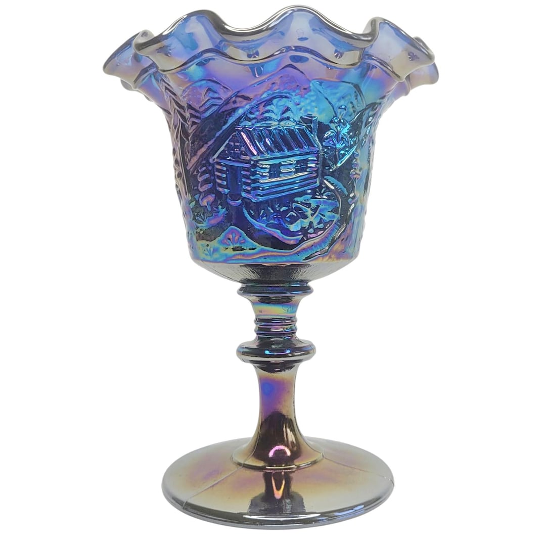Westmoreland Westward Ho for Levay Glass Cobalt Blue Carnival Crimped ...