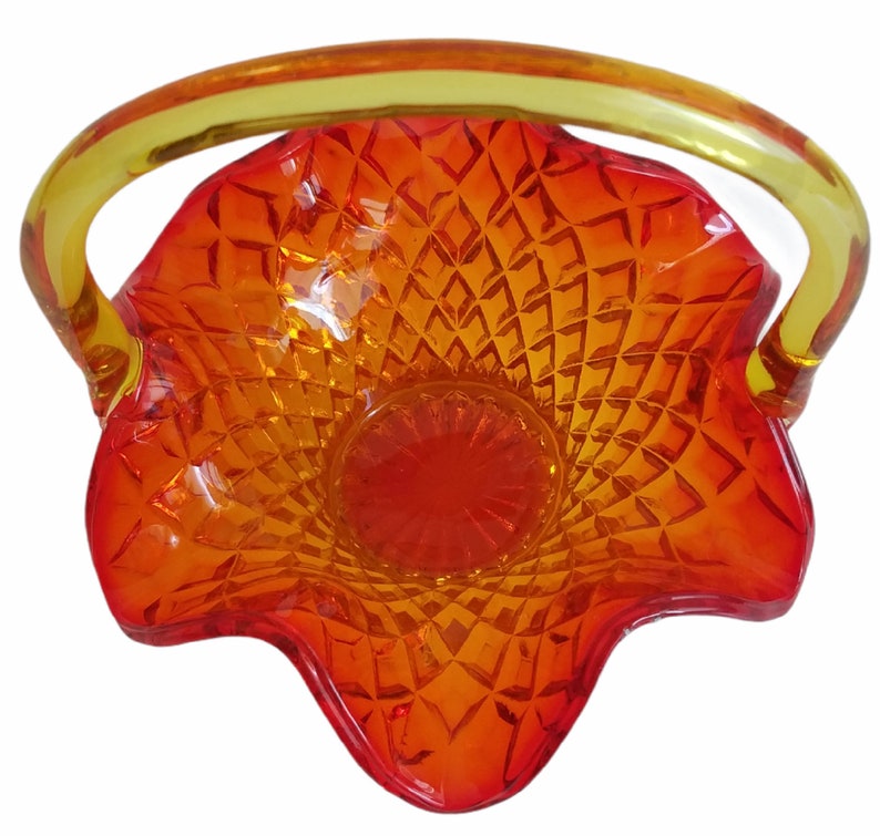 Venetian Amberina Basket W/ Flat Top Diamond Pattern - Etsy