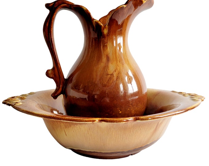 Haeger Tawny Brown Glaze #4060 Wash Basin #4058 Pitcher - Etsy