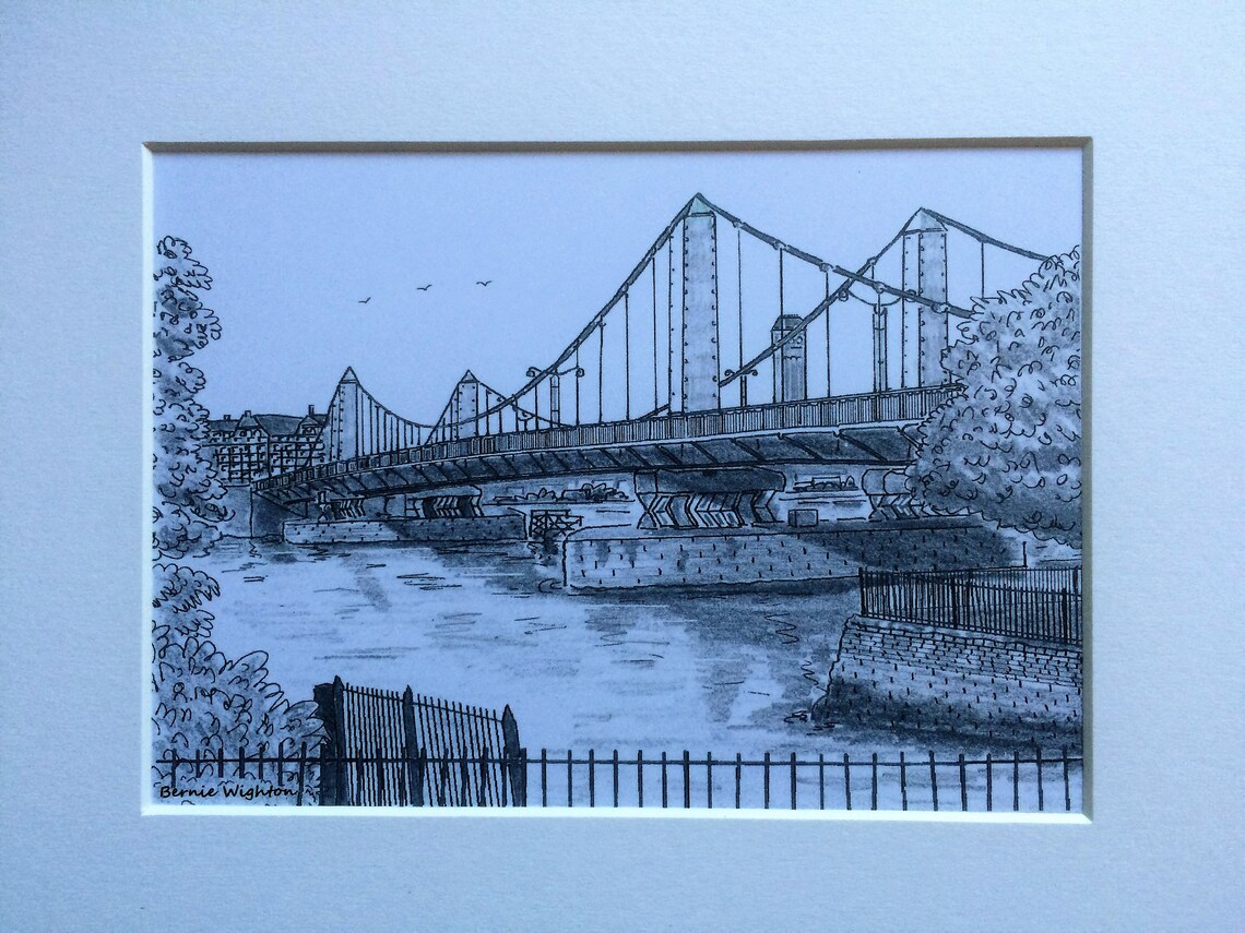 Chelsea Bridge Print Viewed From Battersea Park 7x - Etsy UK