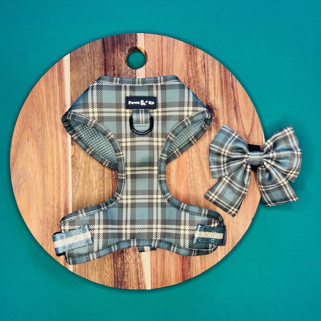 ADJUSTABLE DOG HARNESS and Bow / Cute Dog Harness/ Check Dog Harness ...