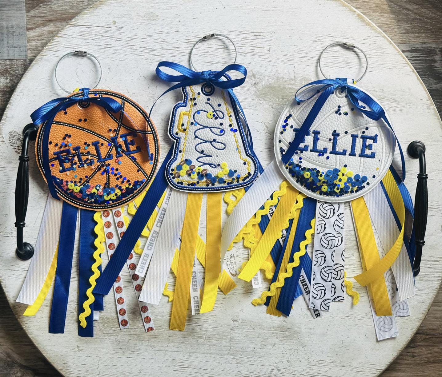 Personalized Embroidered Glitter Sport Bag Tag: Cheer, Volleyball ...