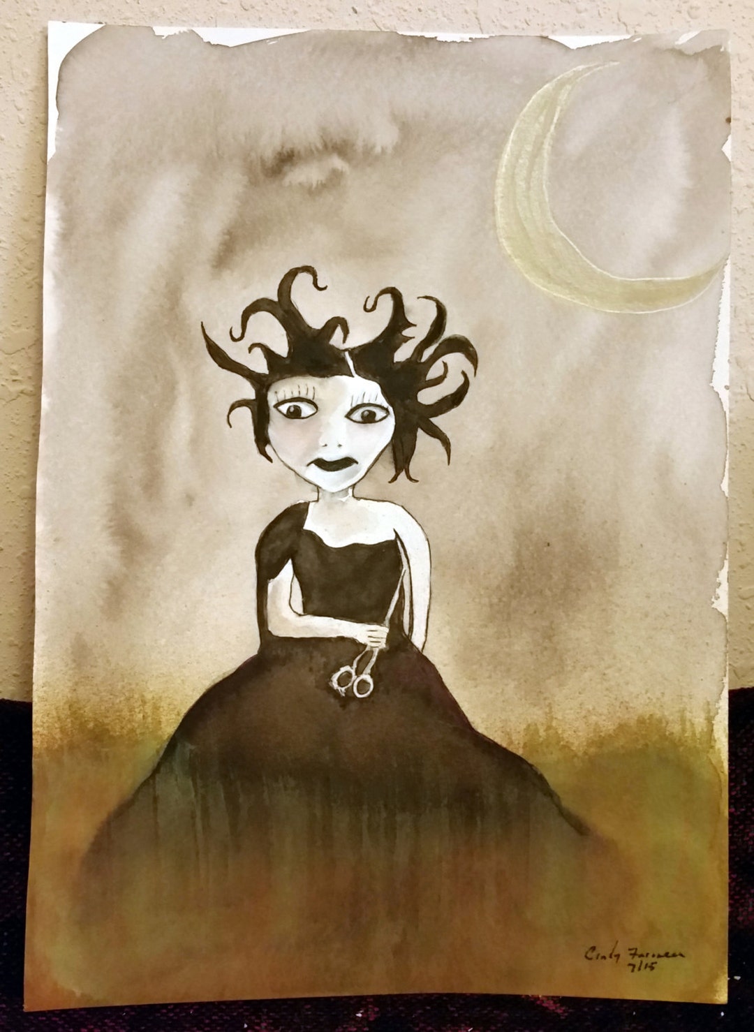 Atropos, Woman, Black, Dark, Dress, Scissirs, Ink, Watercolor, Painting ...