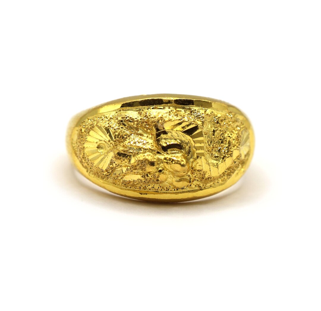 Thai Dragon 23K Yellow Gold Solid Animal Statement Unisex Ring, 24k ...