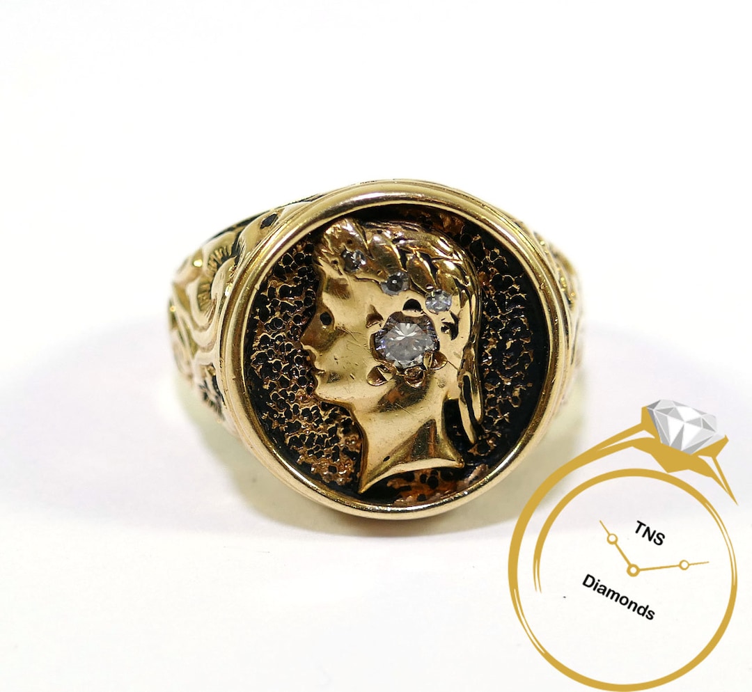 Roman Soldier Caesar 14k Yellow Gold Diamond Cameo Ring - Etsy