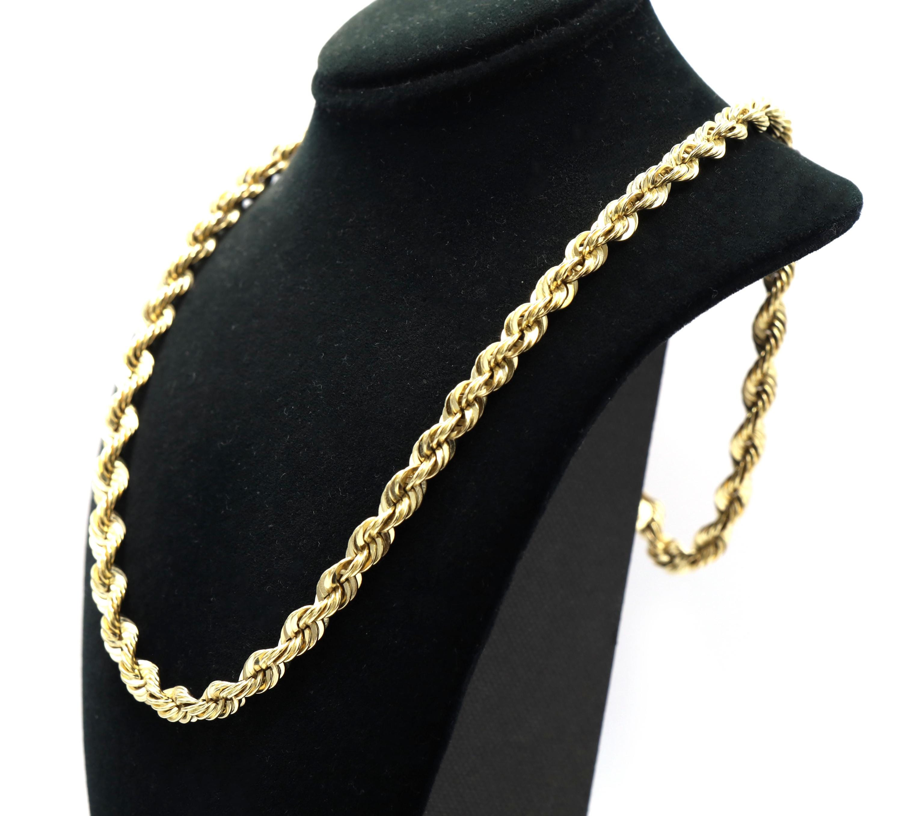 Heavy Solid Rope Link 14K Yellow Gold Chain Men’s Unisex Necklace 20 ...