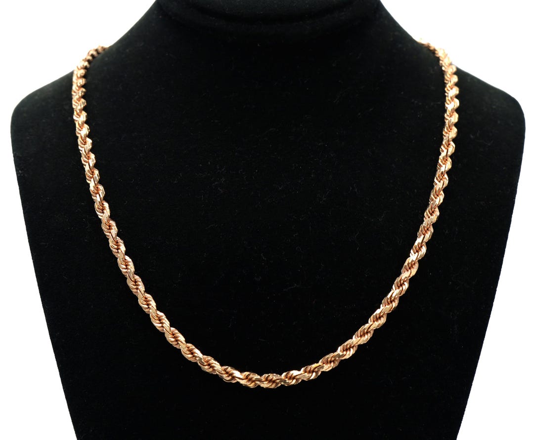 Rope Link Chain Solid 14k Rose Gold Men’s Unisex Necklace 22” 24.8G ...