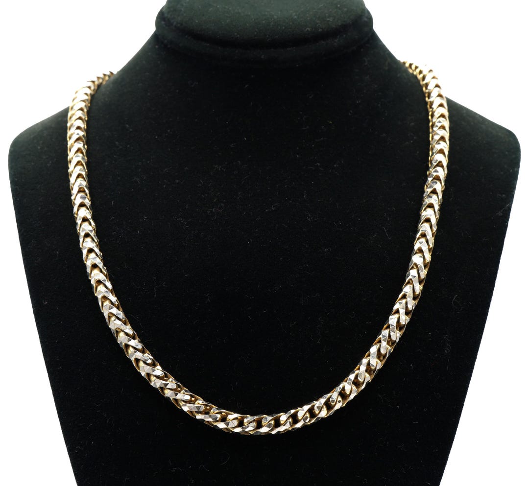 Heavy Solid Wheat Franco 10K Two Tone Yellow White Gold Chain Necklace ...