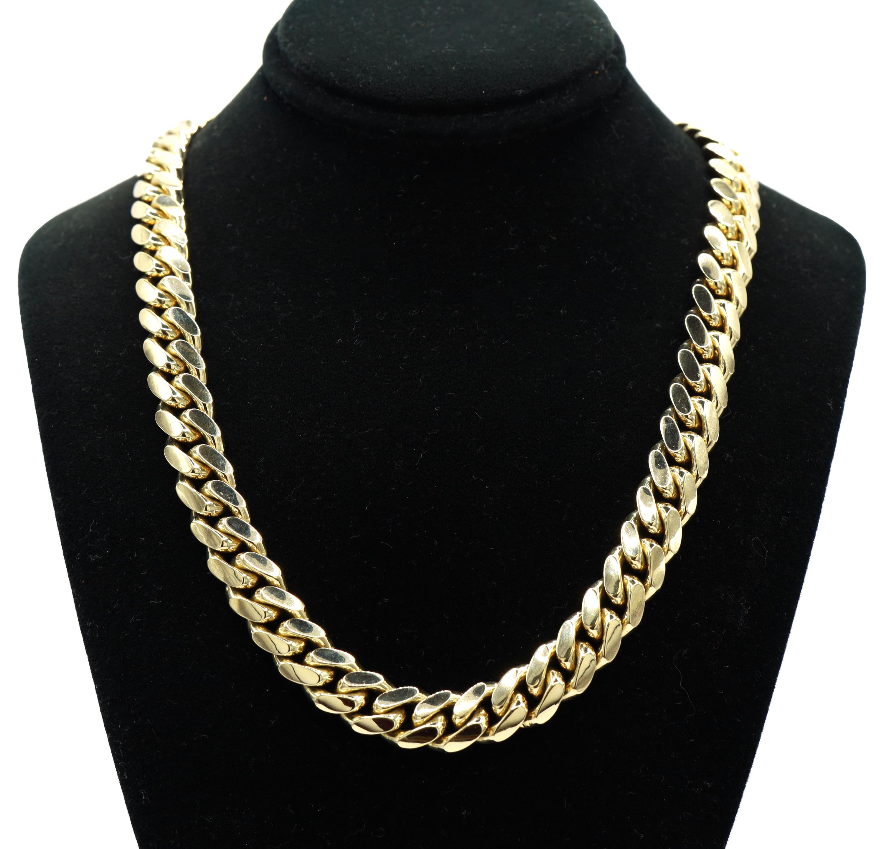 Solid Heavy Cuban Link Chain 14K Yellow Gold Men’s Unisex Necklace 132 ...
