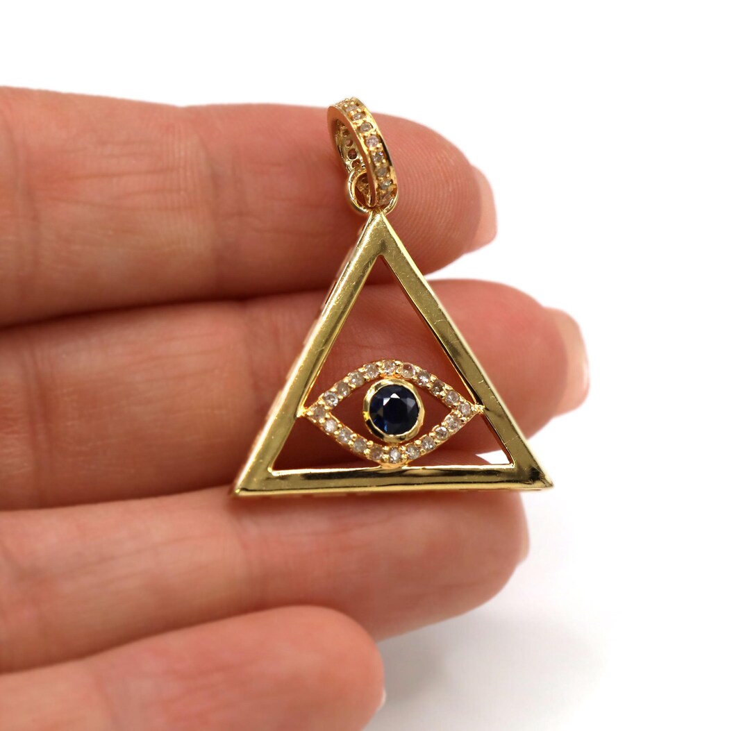 Sapphire Diamond 14k Yellow Gold Illuminati Masonic Triangle Pendant ...