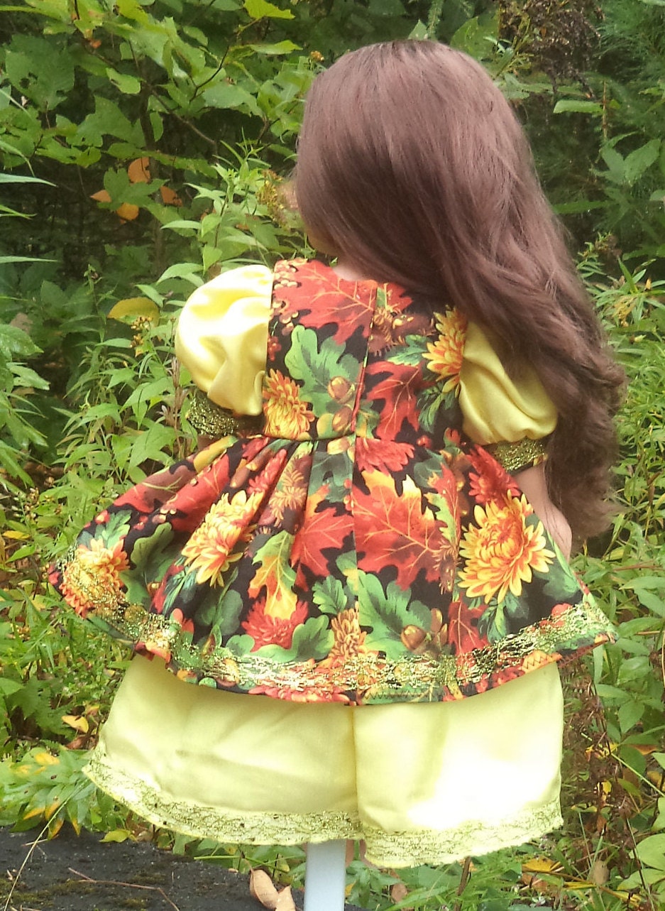 Fall Back to School, Doll Dress and Pinafore, 18" Yellow Dress, Fall ...