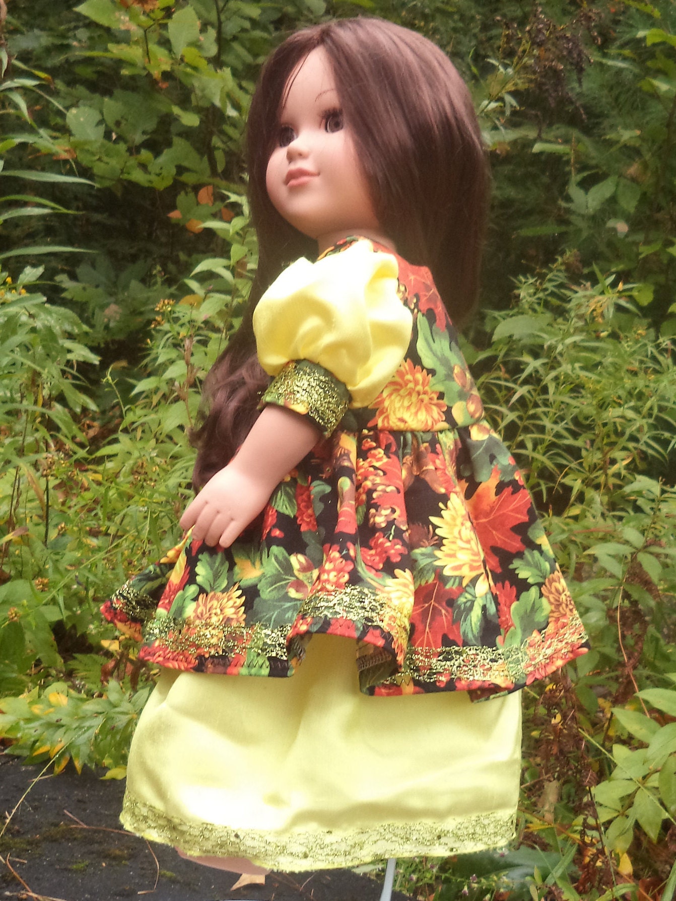 Fall Back to School, Doll Dress and Pinafore, 18" Yellow Dress, Fall ...