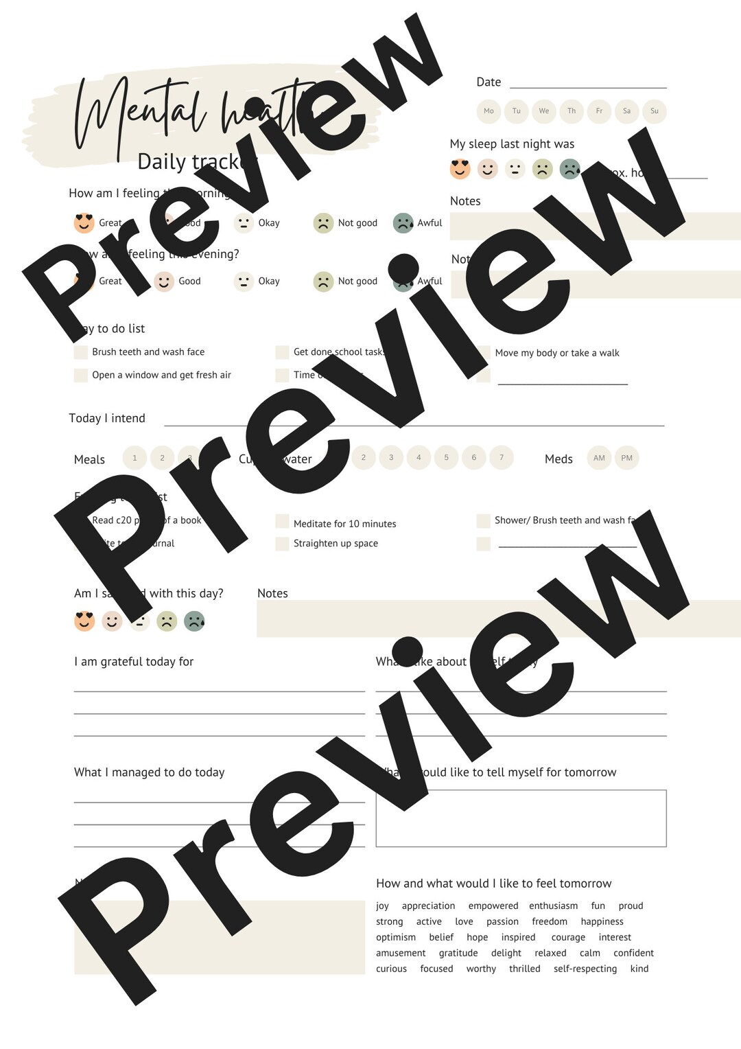 Daily Mental Health Tracker AM/PM - Etsy