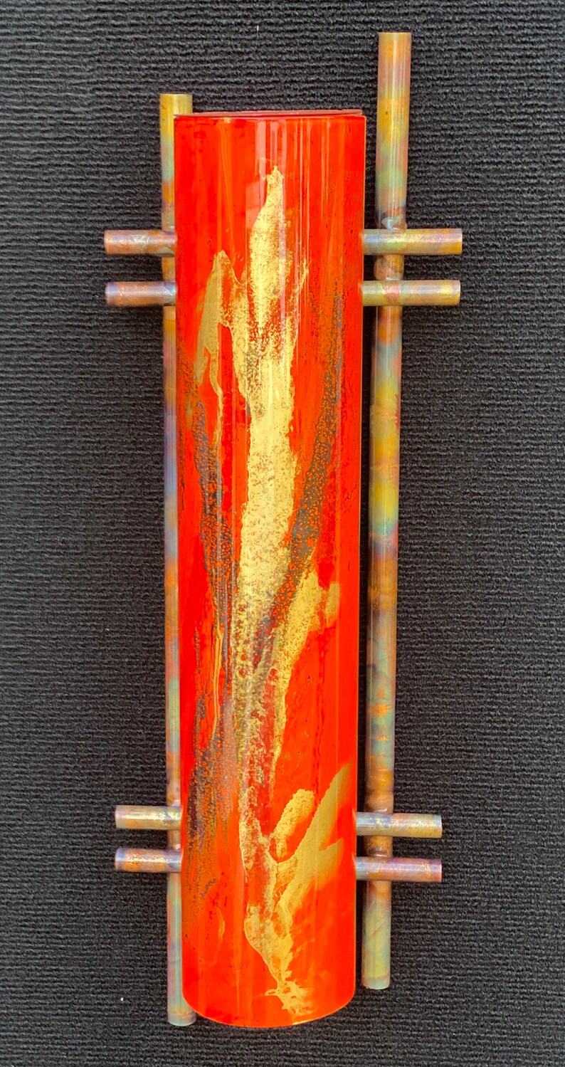 Handblown Glass and Copper "zen Light" Wall Sconce Orange/red - Etsy
