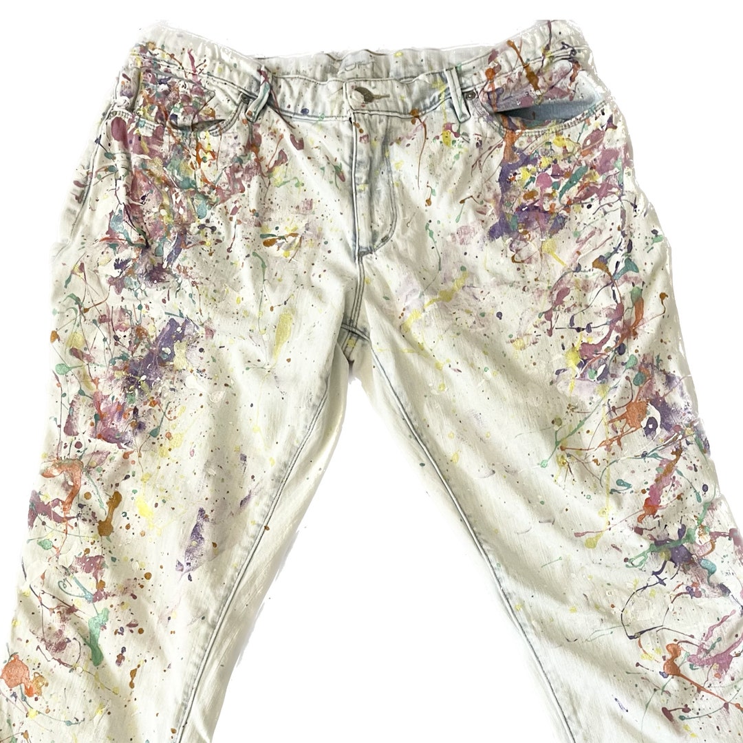 Paint Splatter Faded Denim Jeans, Unique Painted Clothing, Paint Splash ...