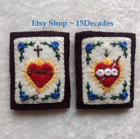 Hand Embroidered Brown Scapular Large Sacred and Immaculate - Etsy