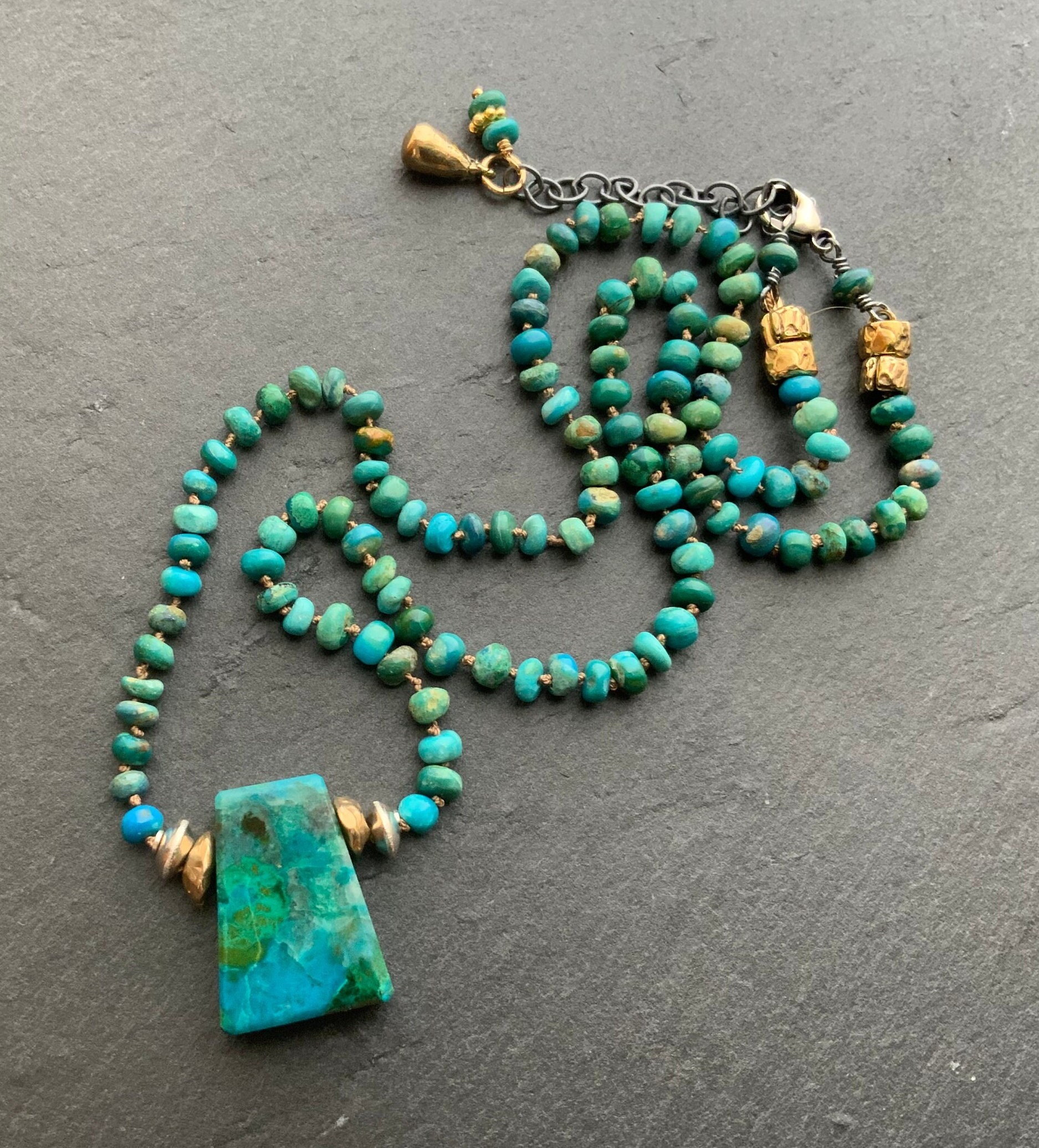 Peruvian Opalina and Chrysocolla Mixed Metal Boho Necklace - Etsy