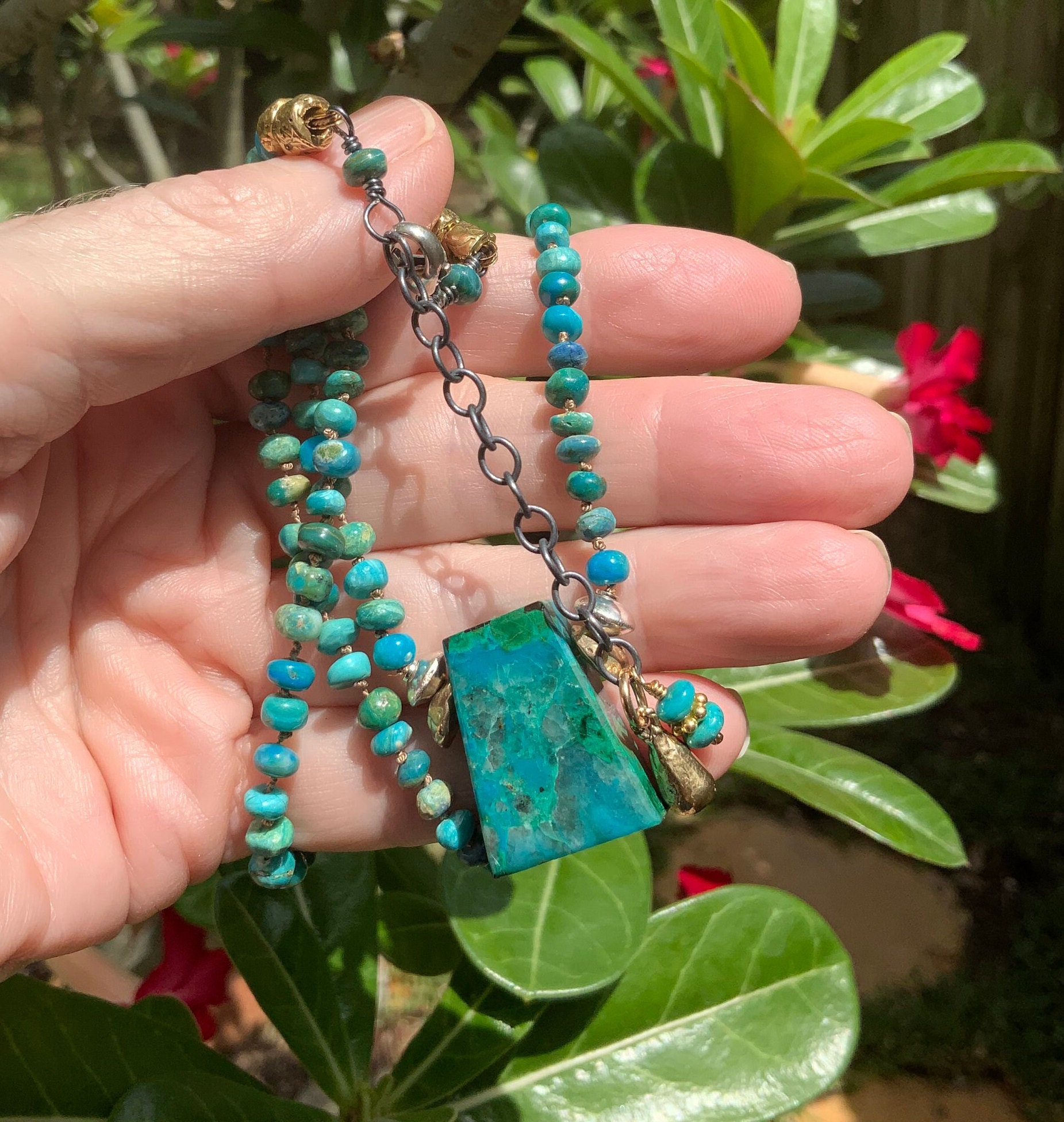Peruvian Opalina and Chrysocolla Mixed Metal Boho Necklace - Etsy