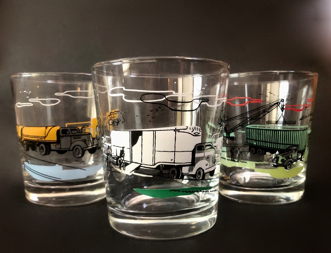 Vintage Big Rig Semi Truck Double Old Fashioned Glasses Set - Etsy