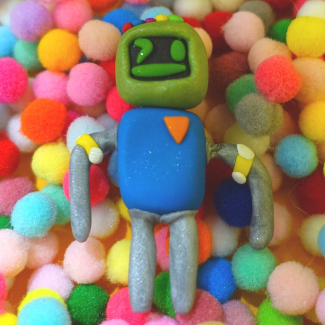 Cute Computer Robot Miniature - Hand Made Polymer Clay Mini Retro Robot ...