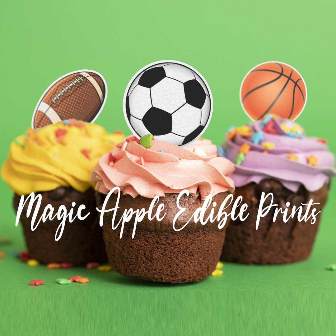 Sports Ball Edible Cupcake Toppers: Soccer, Football, Basketball (wafer ...