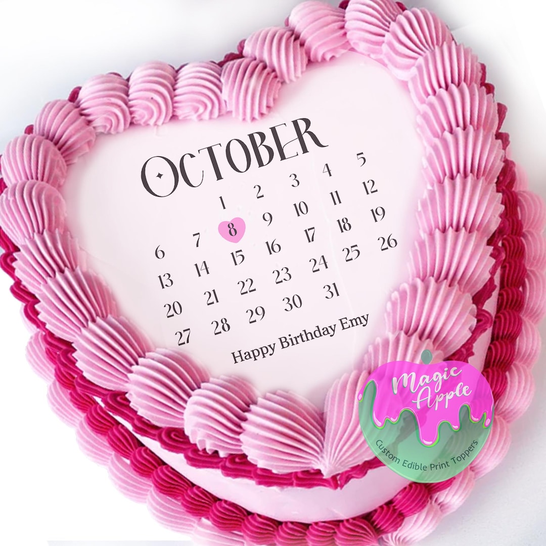 7" Heart Shaped Calendar Cake Topper Edible Print / Custom Month and ...